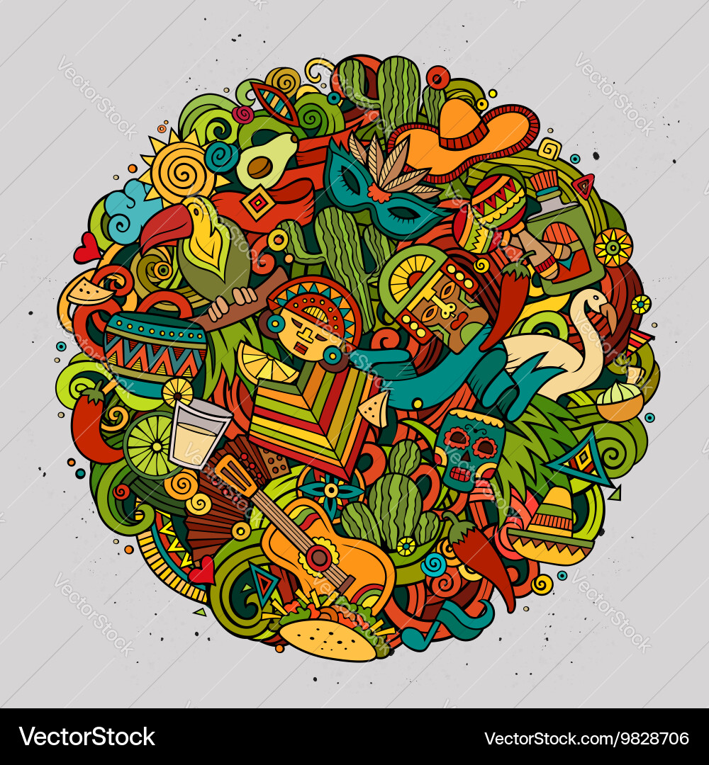 Cartoon hand drawn Doodle Latin American Vector Image