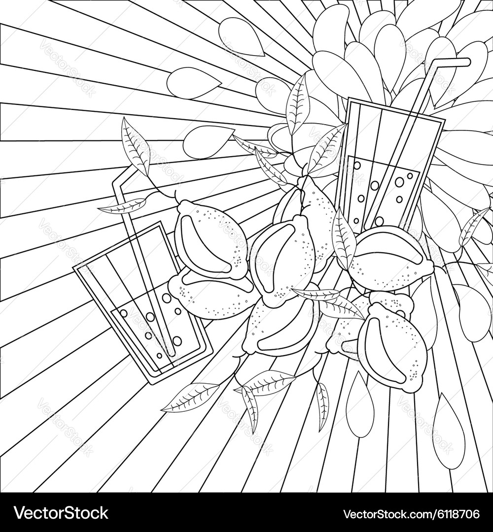 Coloring book page lemons and juice Royalty Free Vector