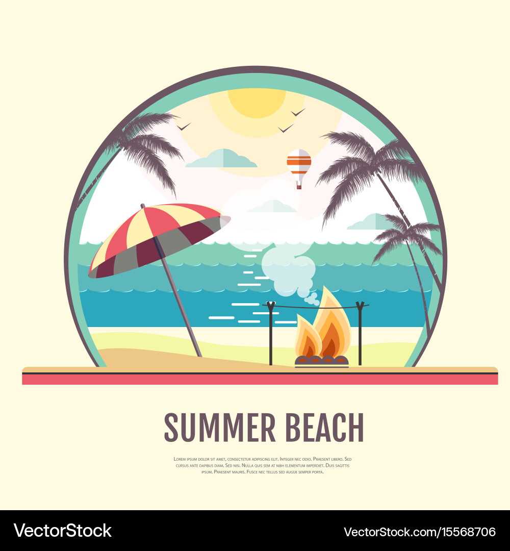 Flat style design of summer beach landscape Vector Image