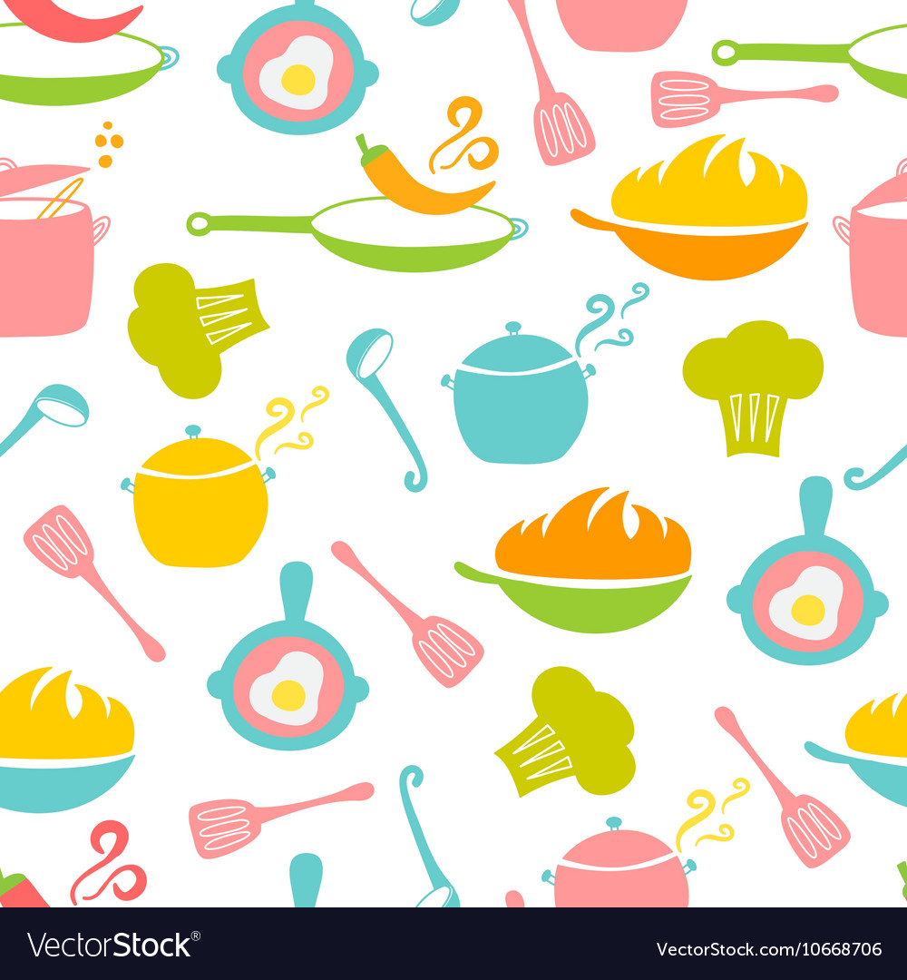 Kitchen elements seamless pattern Royalty Free Vector Image