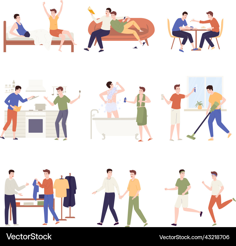 Men couple daily life set Royalty Free Vector Image