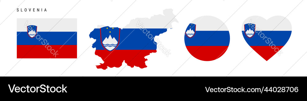 Slovenia flag in different shapes icon set flat Vector Image