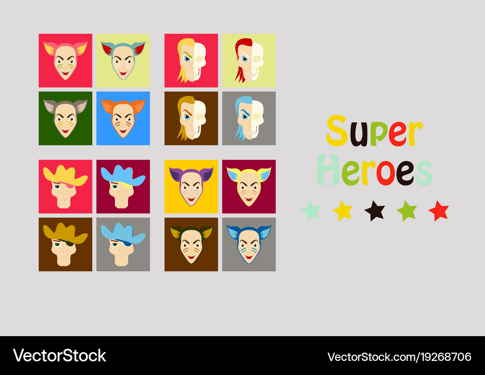 Superhero actions icon set in cartoon colored Vector Image