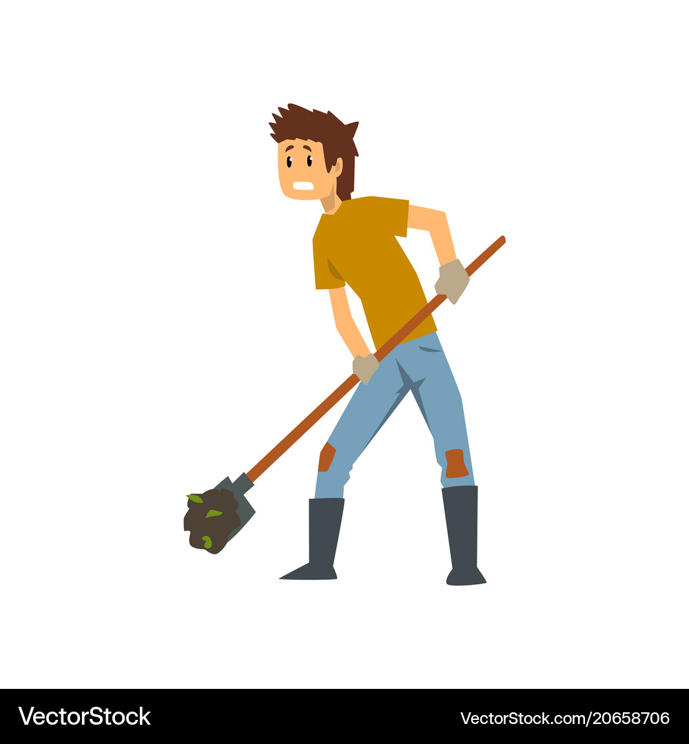 Tired farmer digging earth with a shovel hard Vector Image