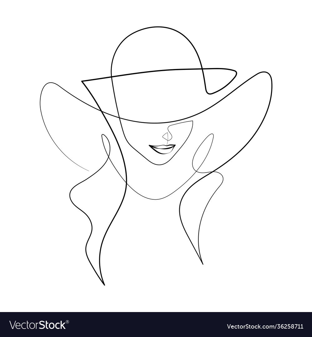 Beautiful Female Face Line Art Drawing Royalty Free Vector