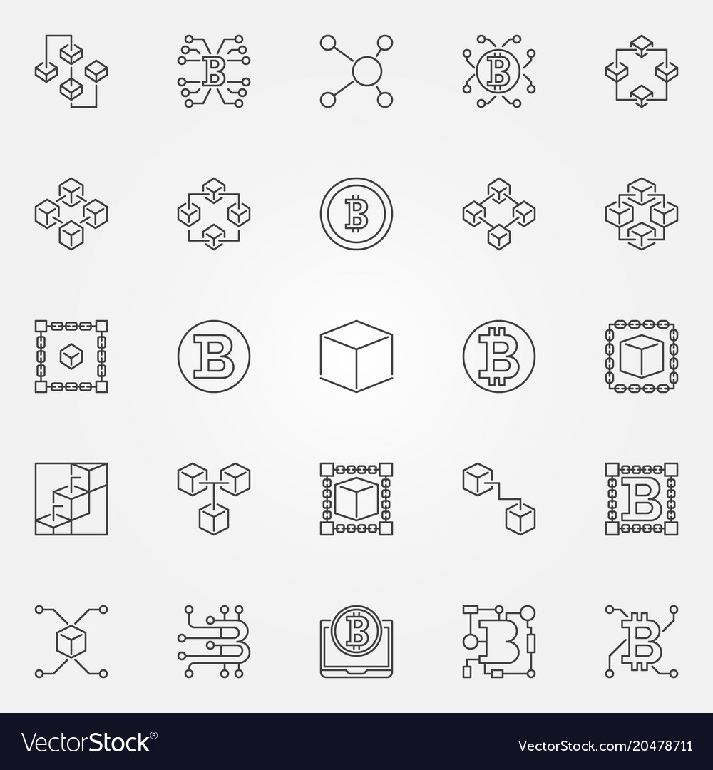 Blockchain technology icons set 25 block Vector Image