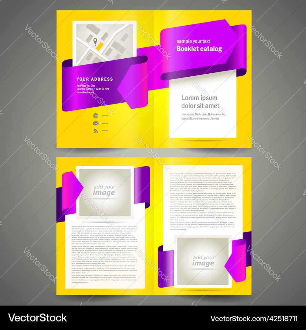 Brochure design template booklet violet ribbon Vector Image