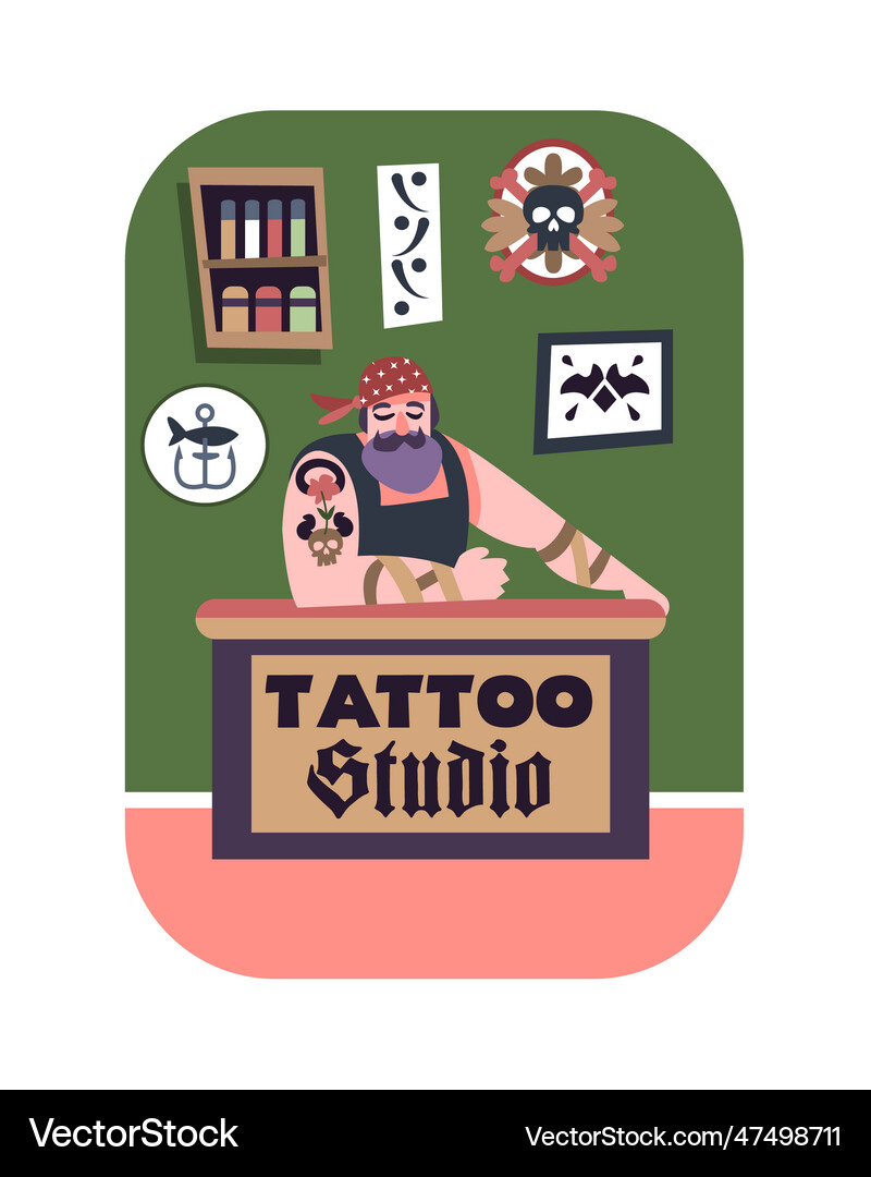 Creative tattoo artist sitting at reception zone Vector Image