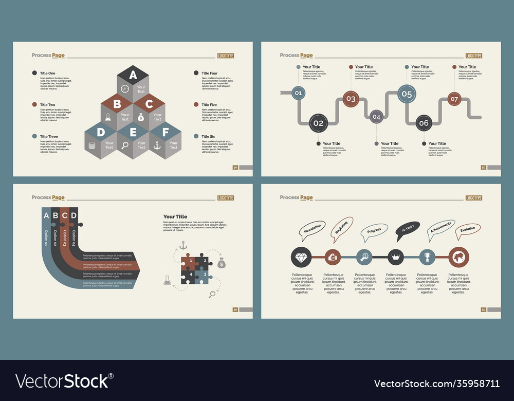 Four production slide templates set Royalty Free Vector