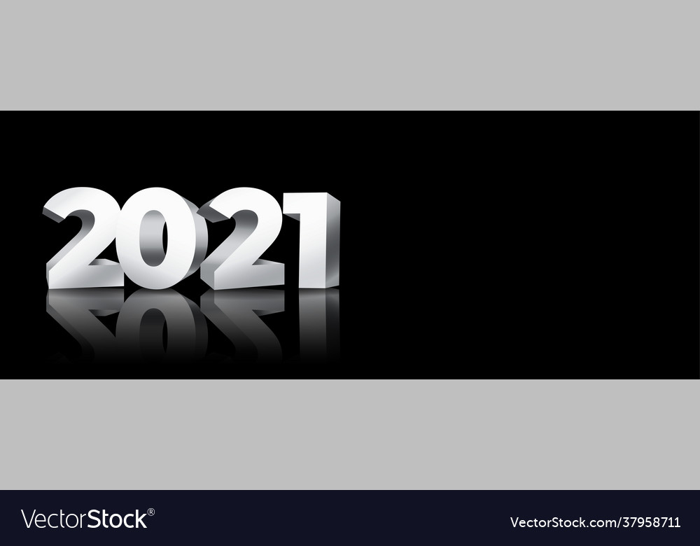 Glowing 2021 new year reflecting on black Vector Image