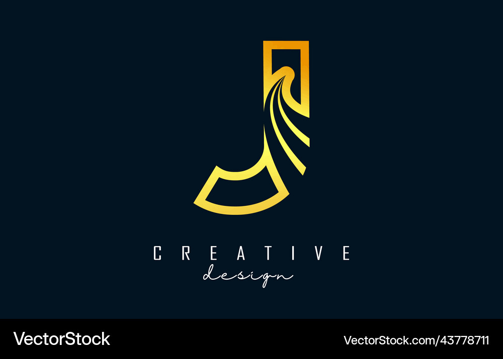 Golden outline creative letter j logo Royalty Free Vector