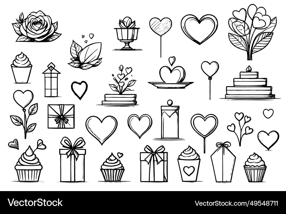 Hearts and design elements for valentines day 14 Vector Image