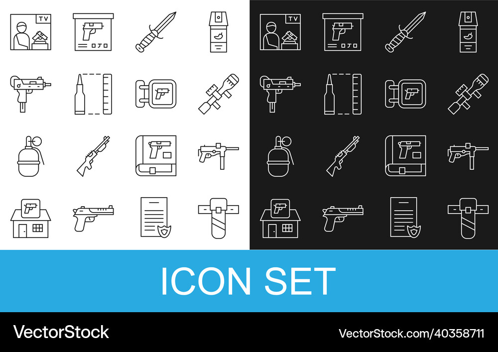 Set line knife holster submachine gun m3 sniper Vector Image