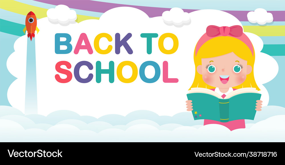 Back to school banner template kids reading book Vector Image