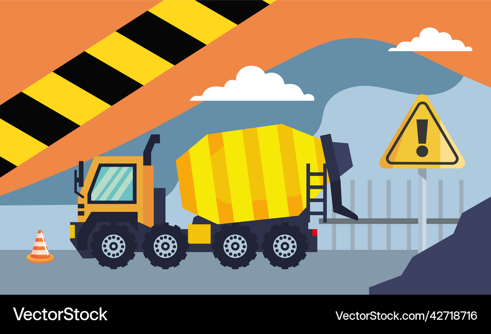Concrete mixer truck scene Royalty Free Vector Image