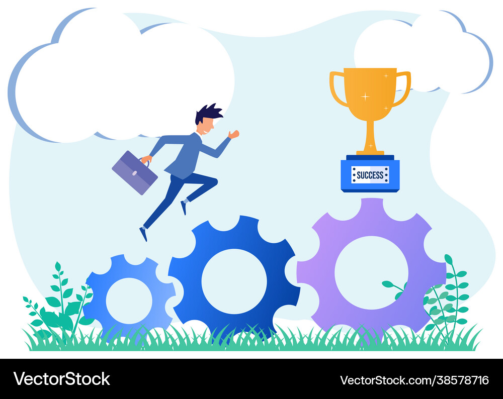 Graphic cartoon character achieving goals Vector Image
