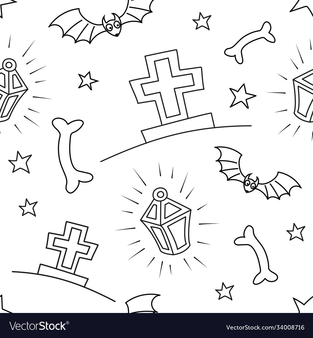 Halloween seamless black and white outline Vector Image