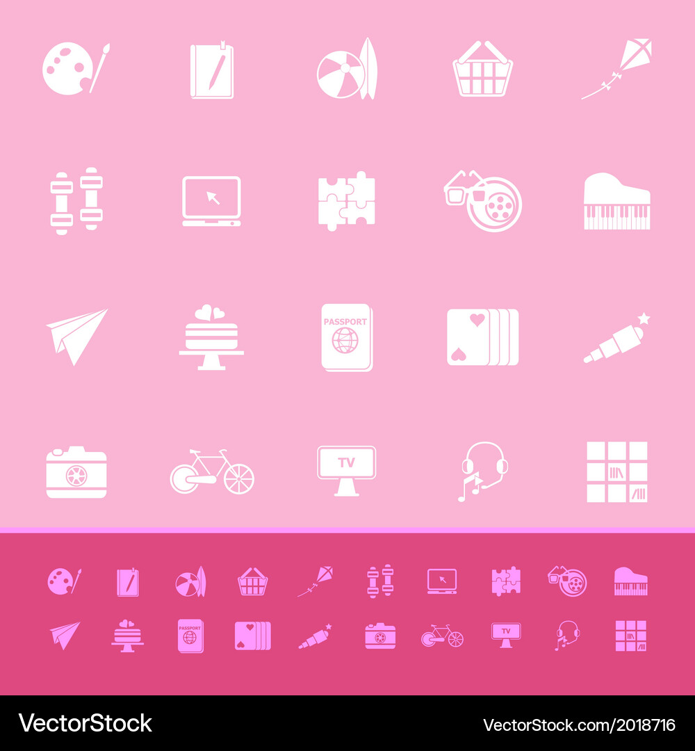 Hobby color icons on pink background Royalty Free Vector