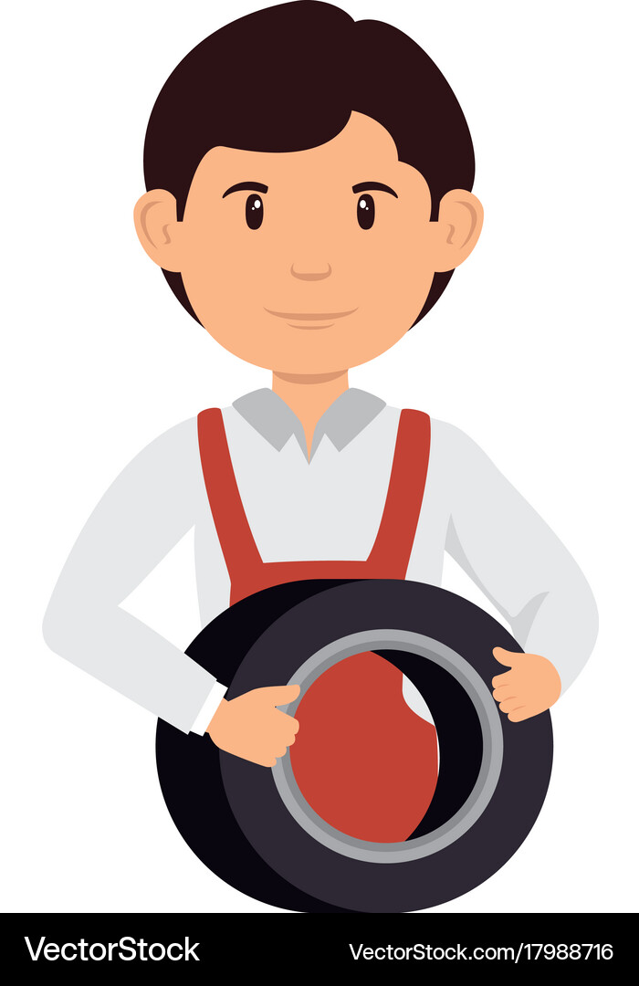 Mechanic with tire avatar character Royalty Free Vector