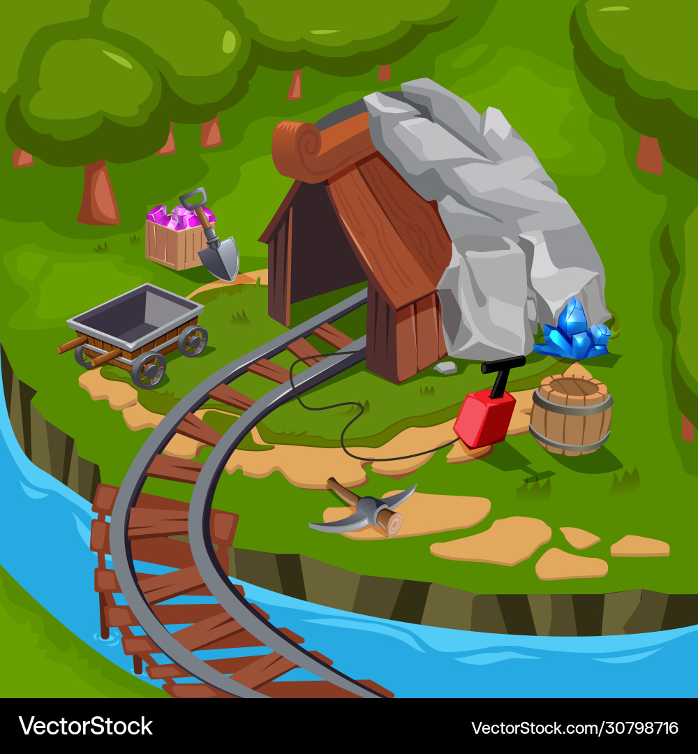 Mining game design composition Royalty Free Vector Image