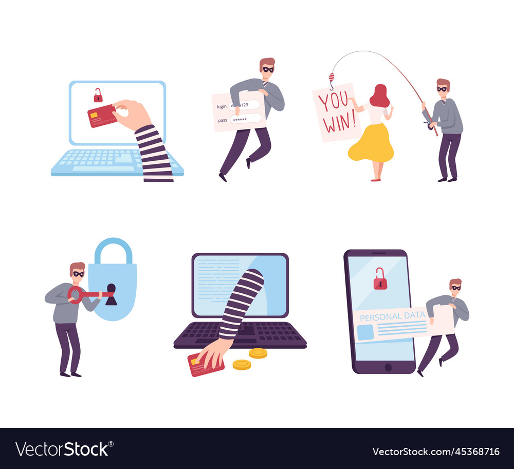 Scammer stealing personal privacy data and money Vector Image