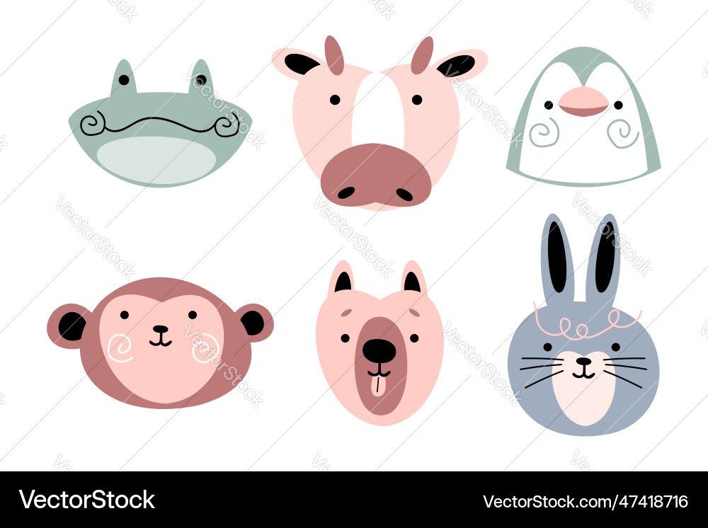 Wildlife animals head flat design retro style Vector Image