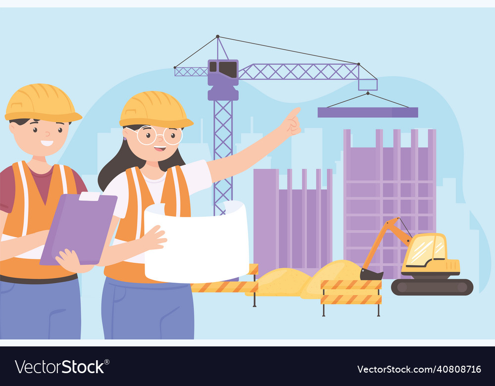 Workers engineers during work Royalty Free Vector Image