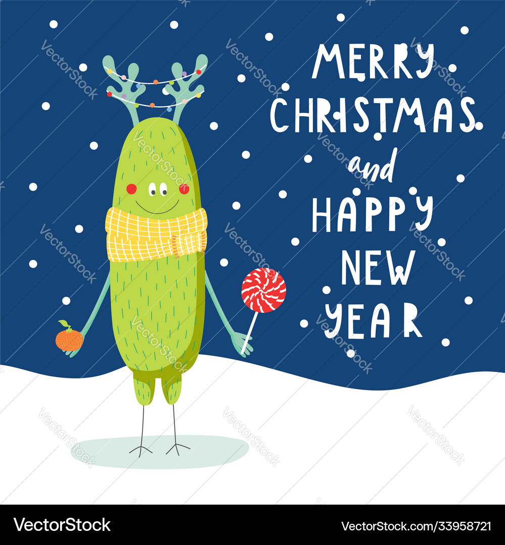 Christmas card with cute funny monster Royalty Free Vector