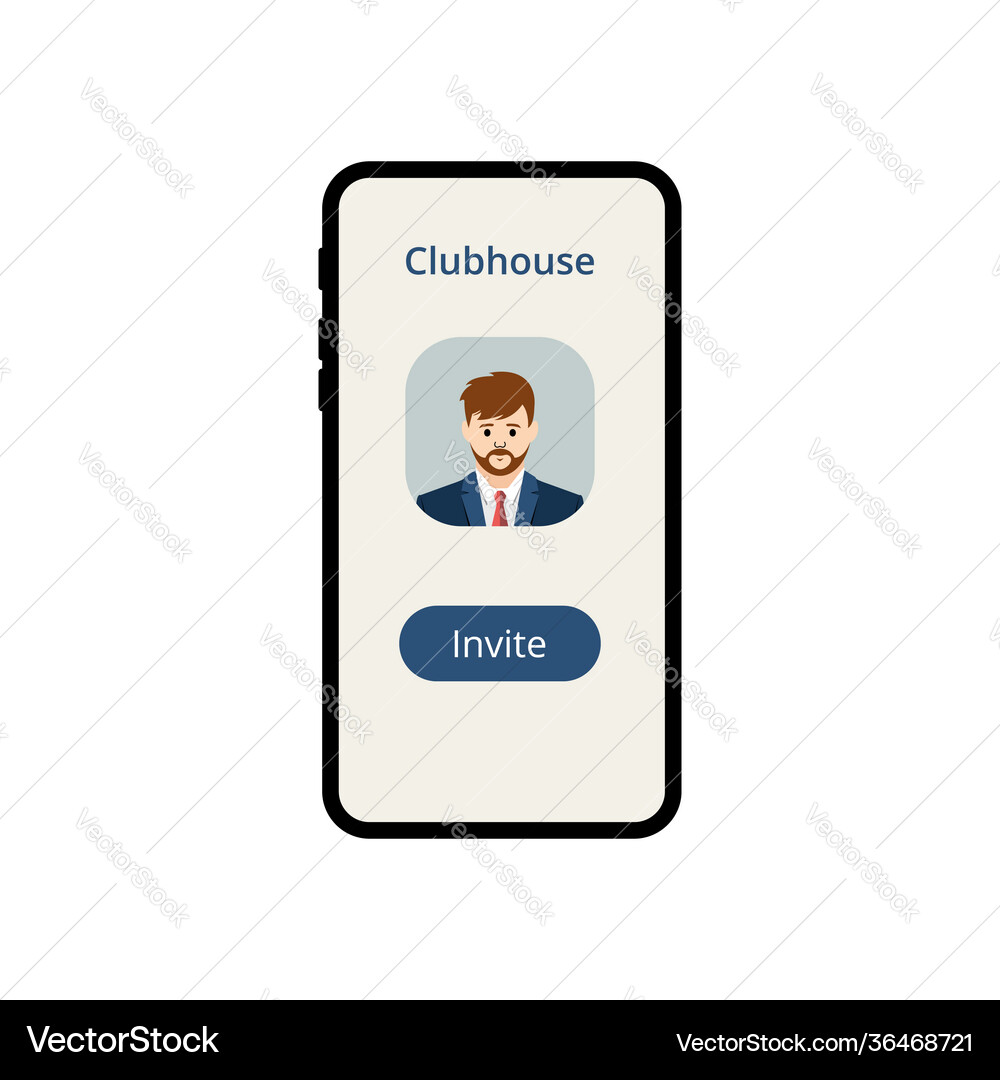 Clubhouse app on smartphone screen invite Vector Image