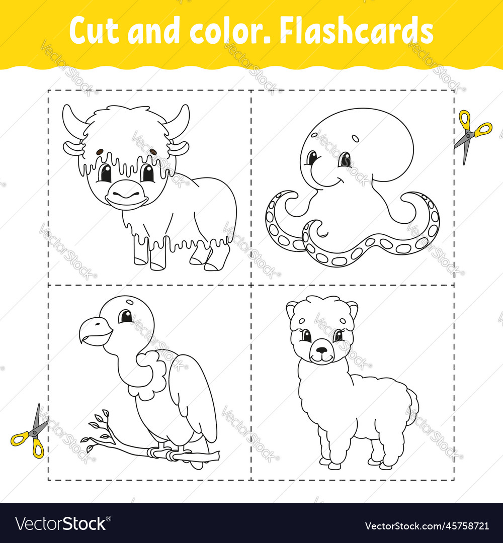 Cut and color flashcard set coloring book Vector Image