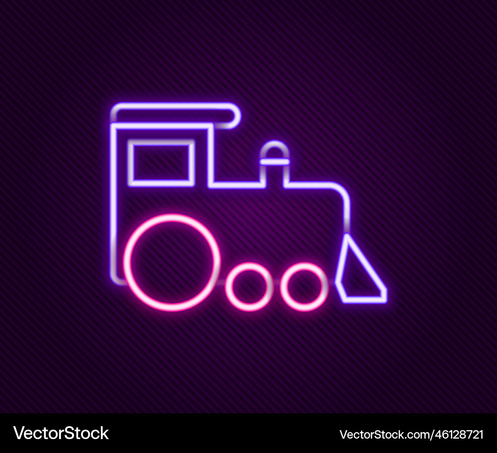 Glowing neon line toy train icon isolated on black