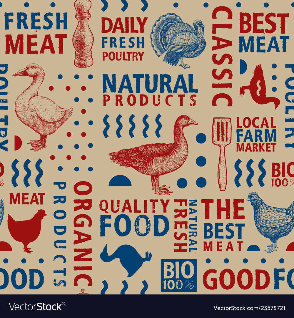 Typographic butchery seamless pattern Royalty Free Vector