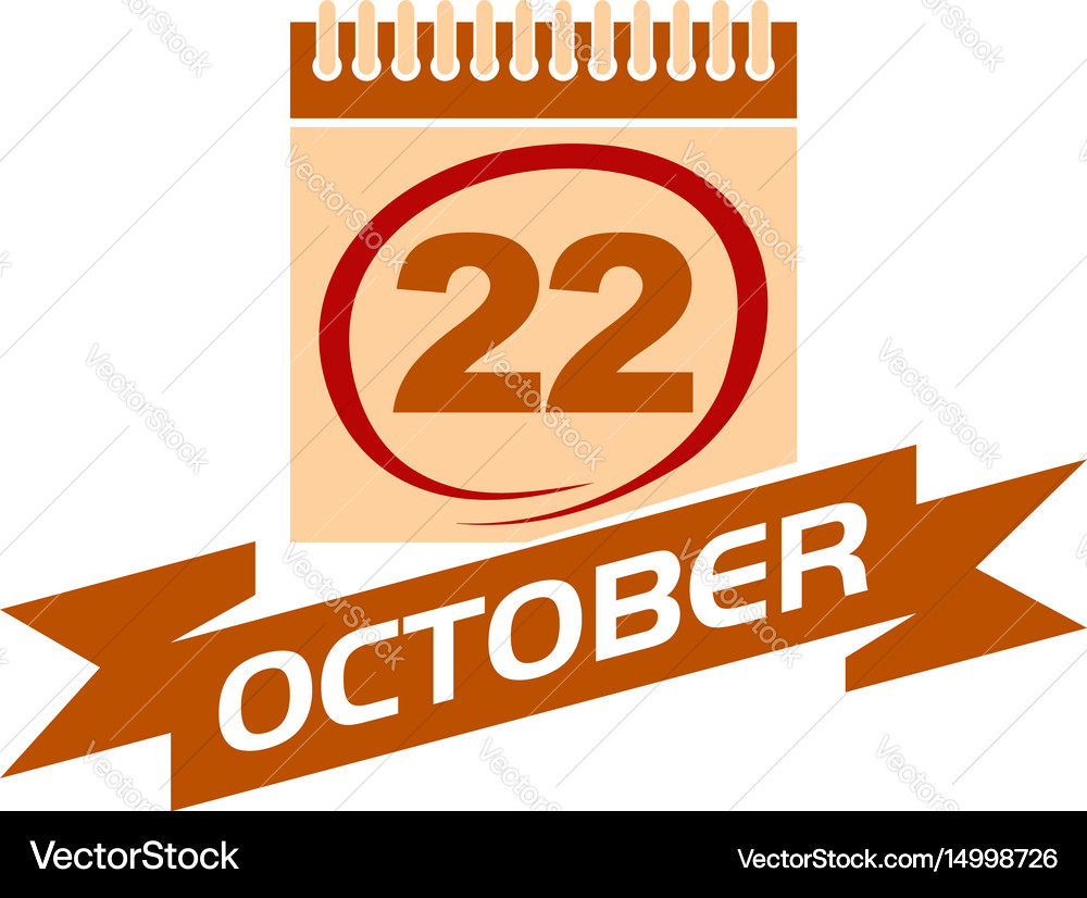 22 october calendar with ribbon Royalty Free Vector Image