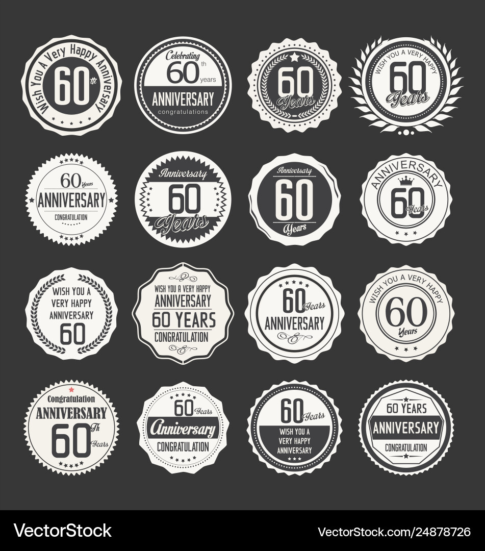 Anniversary retro labels 60 years collection 2 Vector Image