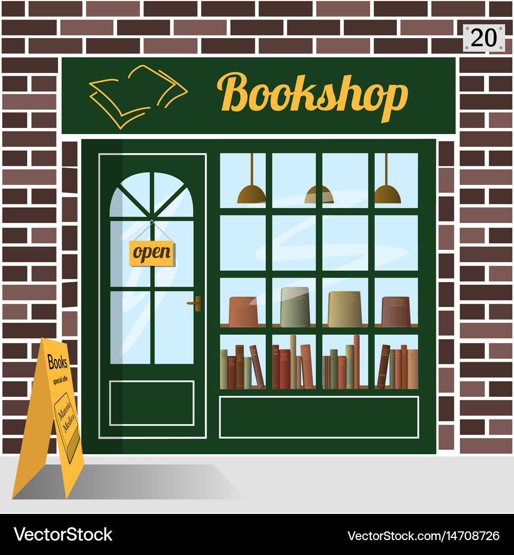 Bookshop building facade brown brick Royalty Free Vector