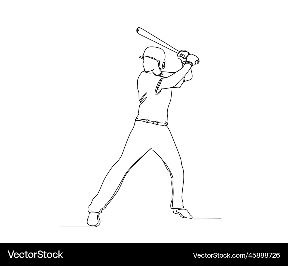 Continuous one line drawing of baseball player Vector Image