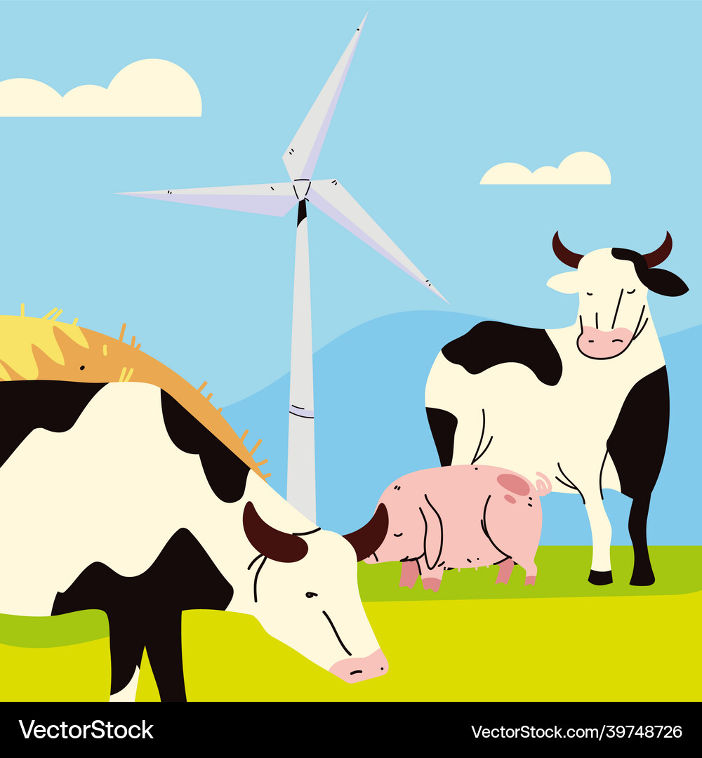 Farm cow and pig Royalty Free Vector Image - VectorStock