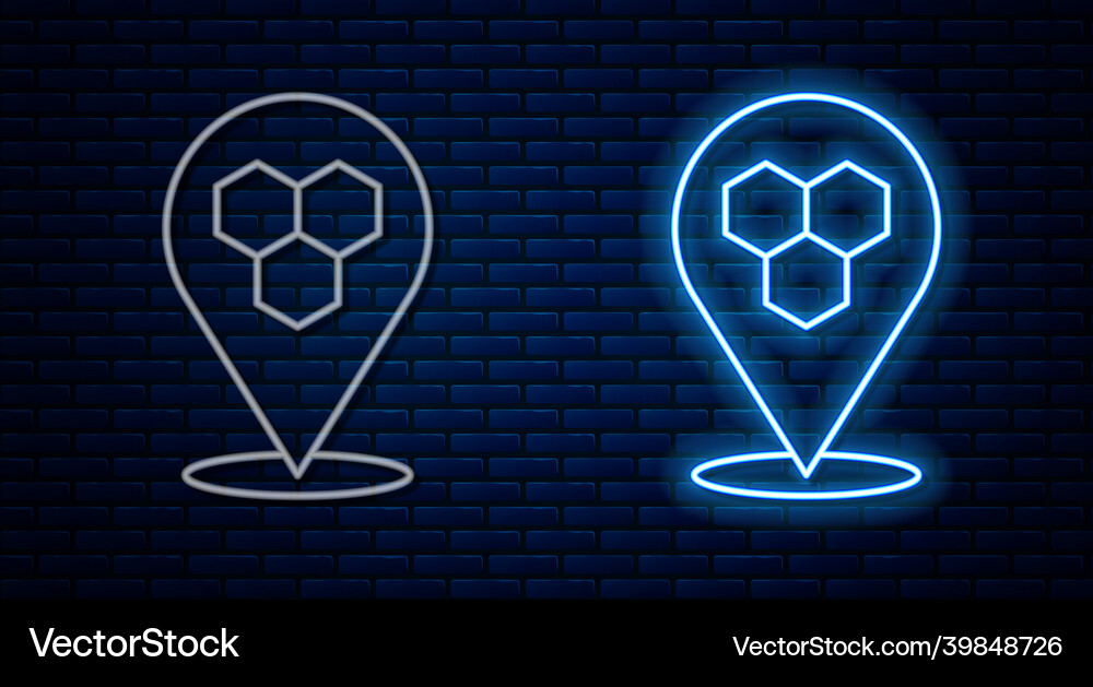 Glowing neon line honeycomb bee location map pin Vector Image