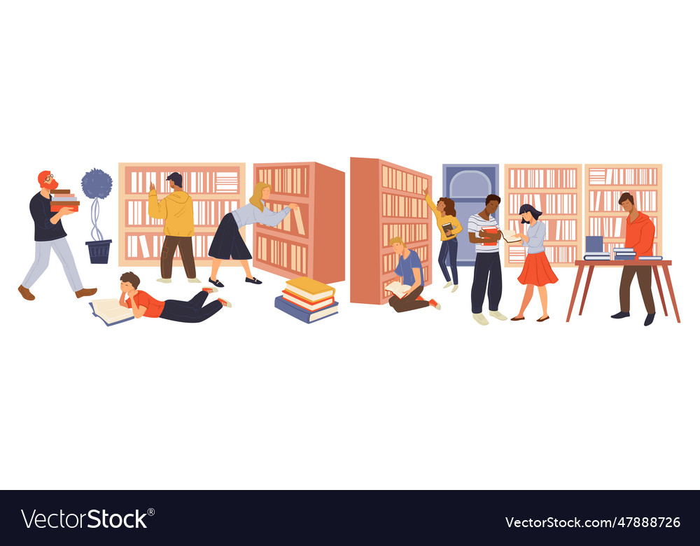 People looking for books in library or stores Vector Image