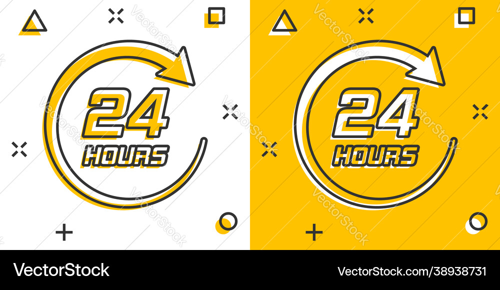 Cartoon twenty four hour clock icon in comic Vector Image
