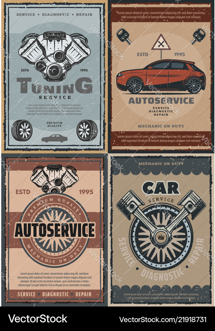 Engine repair and cart tuning auto service Vector Image
