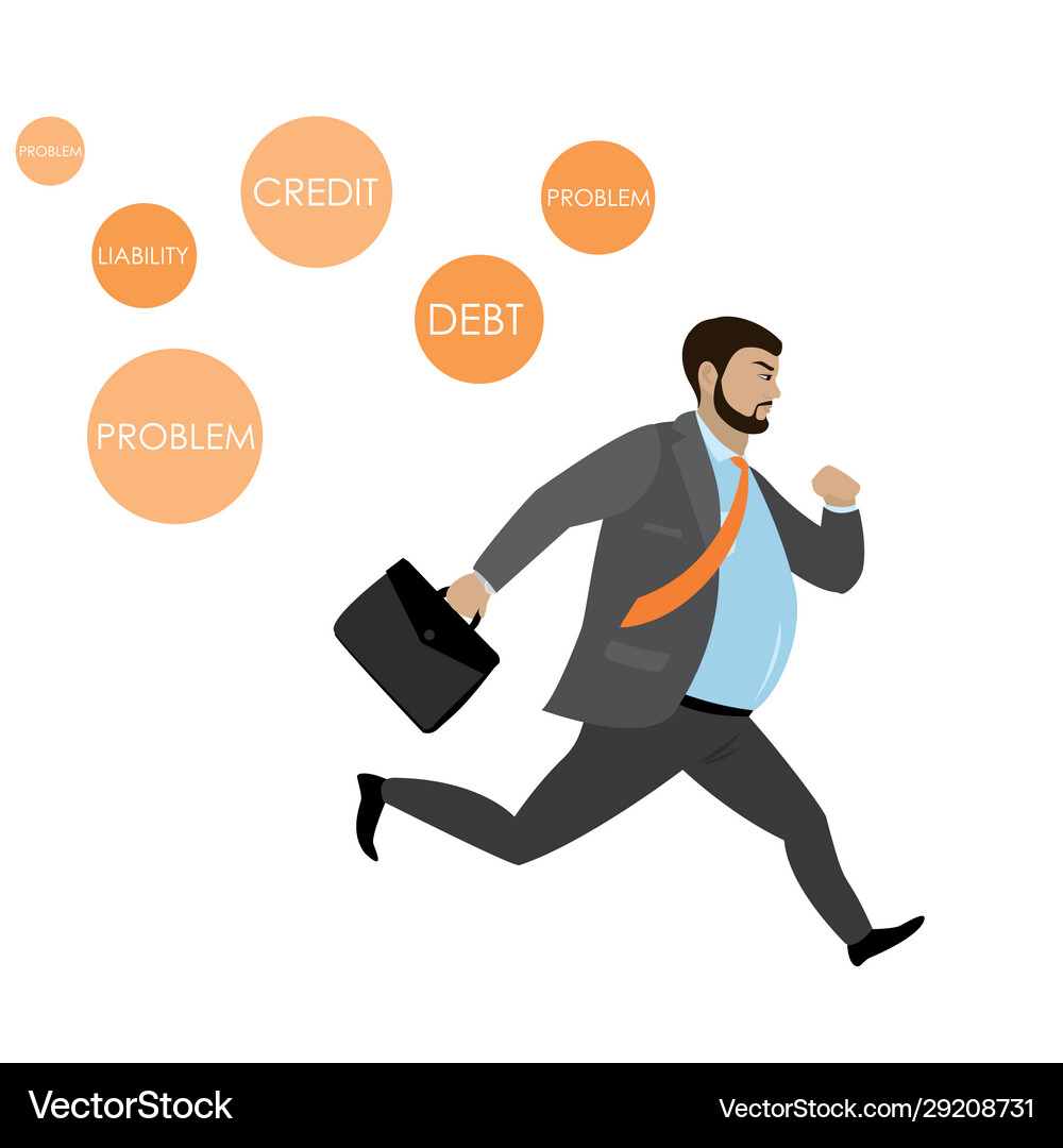 Fat businessman running away from problems icons Vector Image