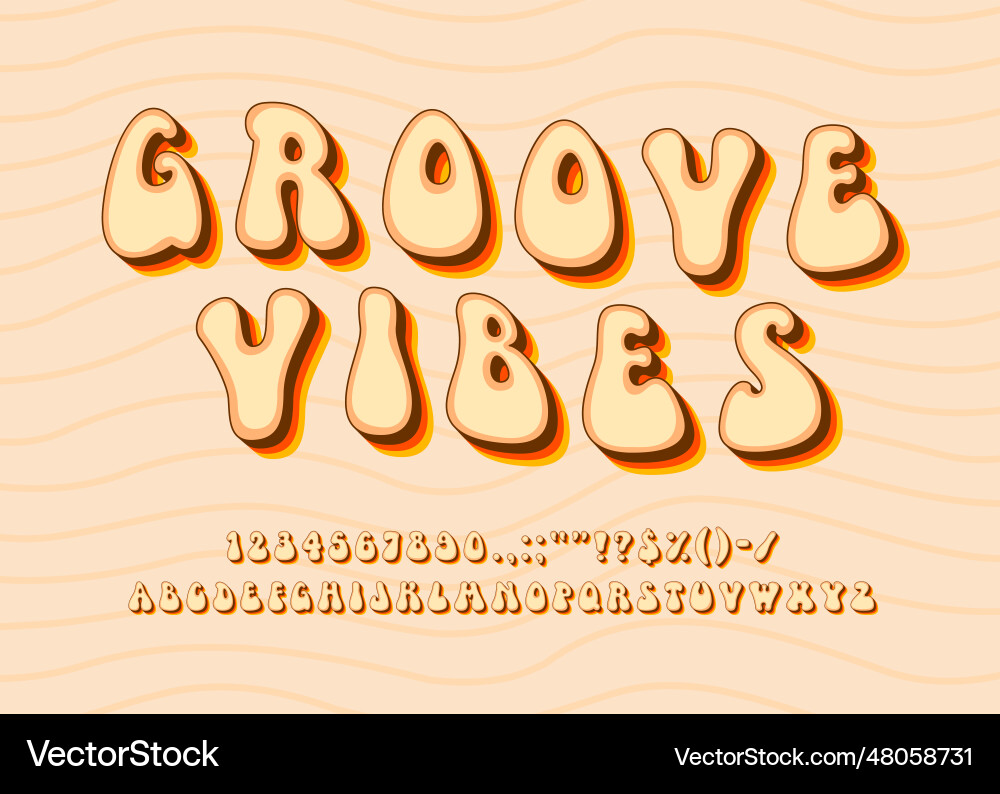 Groovy font or groove type retro hippie typeface Vector Image