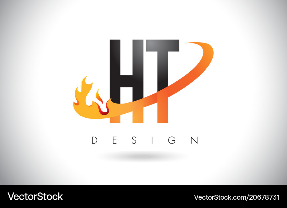 Ht h t letter logo with fire flames design Vector Image