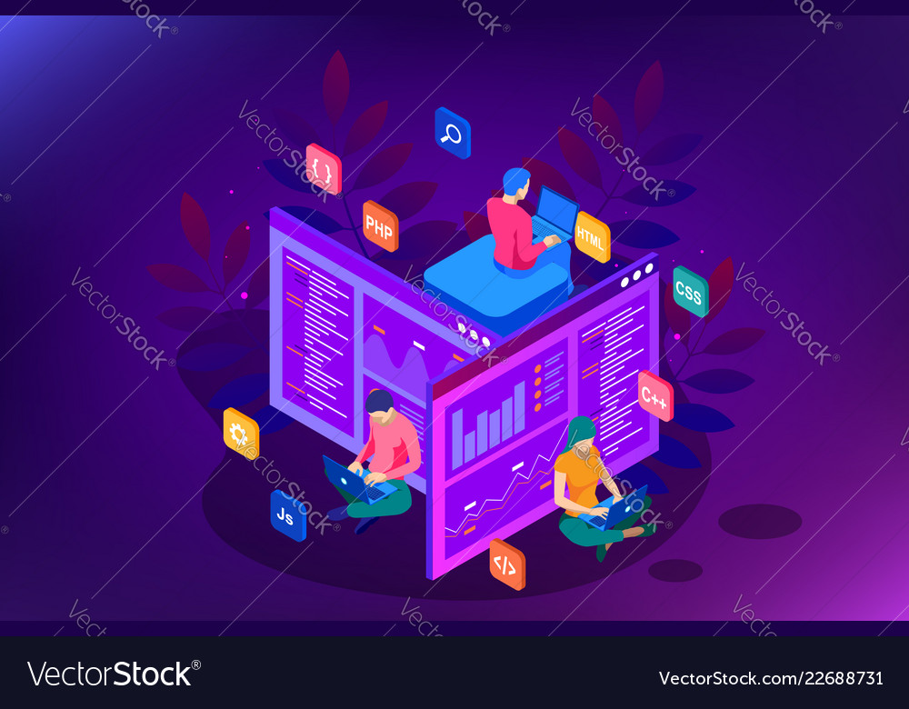 Isometric programmer coding new project web Vector Image Isometric programmer coding new project web Vector Image