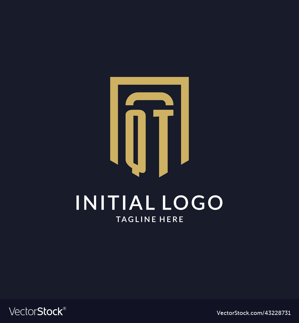 Qt logo initial with geometric shield shape Vector Image