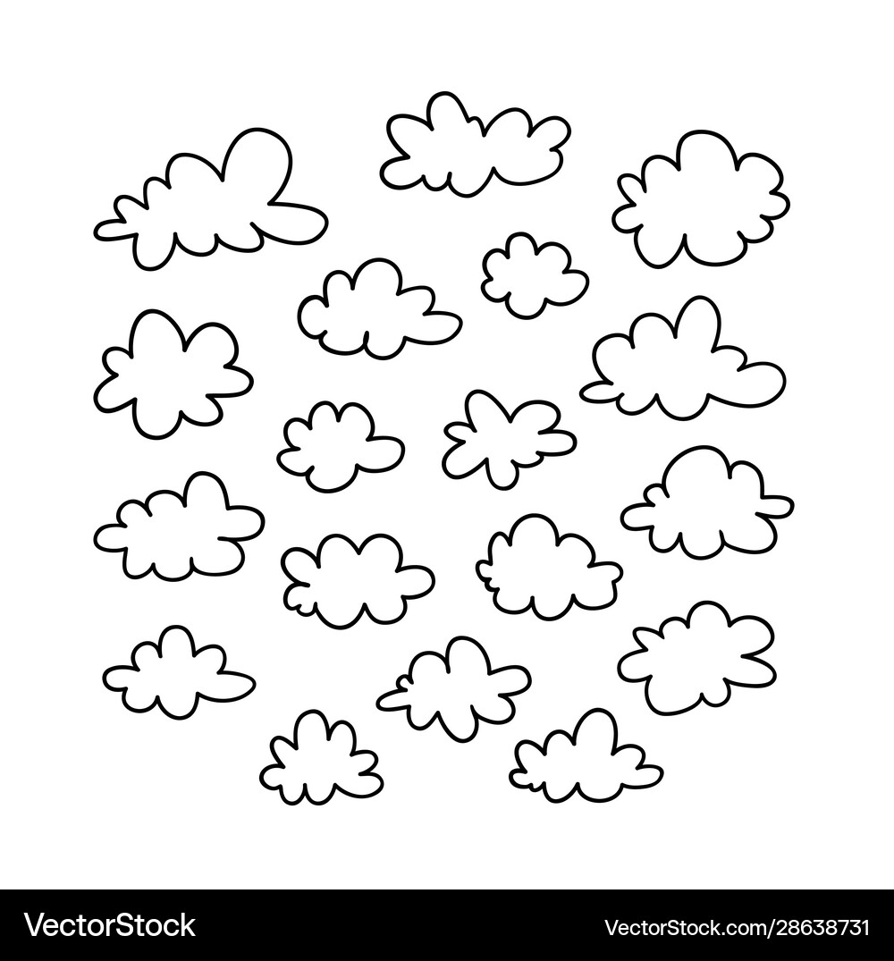 Set funny clouds in line art style on blue Vector Image