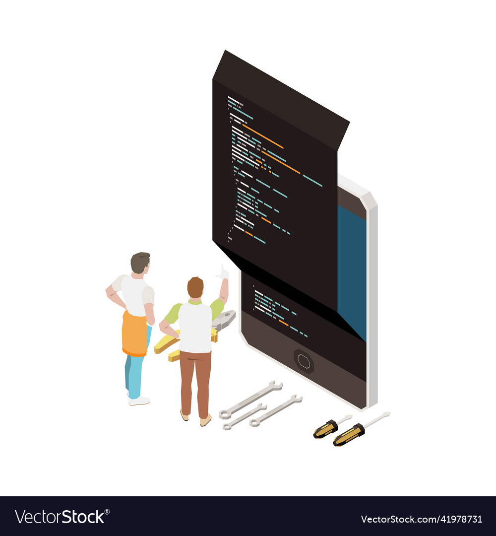 Smartphone code repair composition Royalty Free Vector Image