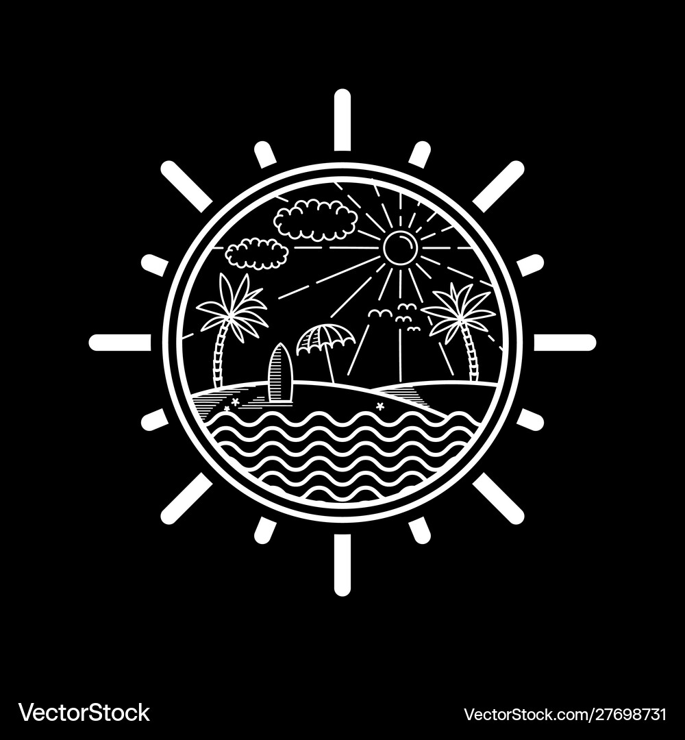 Tropical island line art design Royalty Free Vector Image