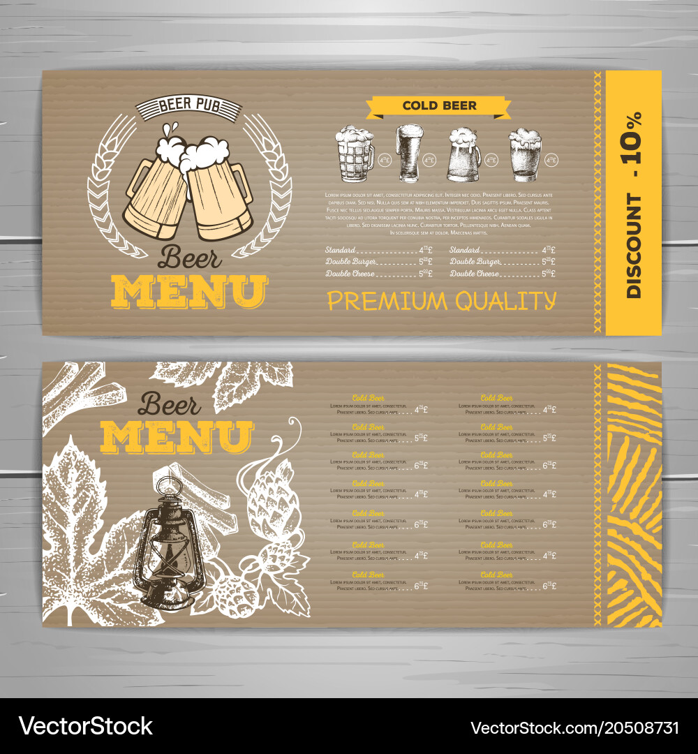 Vintage beer menu design on cardboard background Vector Image